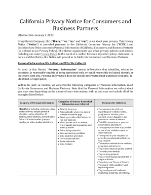 Fillable Online California Privacy Notice for Consumers and Business ...
