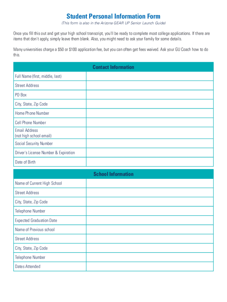 Fillable Online Student Personal Information Form Fax Email Print - pdfFiller