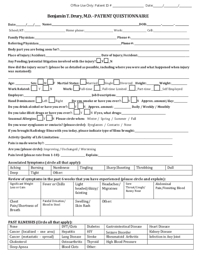 Fillable Online Dr. Benjamin Drury, MD - Hand and Upper Extremity ...