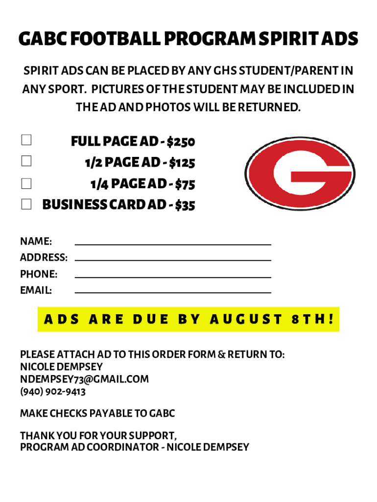 Fillable Online Football Program Ad Form - Brother Martin High School ...