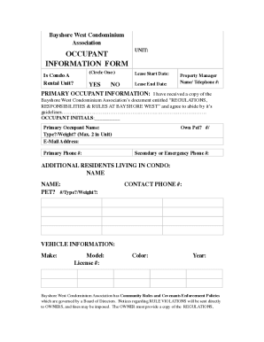 Fillable Online NEW OCCUPANT APPLICATION CHECKLIST Fax Email Print ...