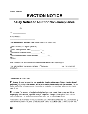 Fillable Online Delaware 7-Day Notice to Quit FormNon-Compliance ...