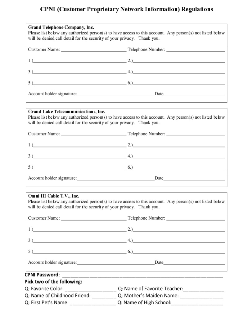 Fillable Online What is Customer Proprietary Network Information (CPNI ...