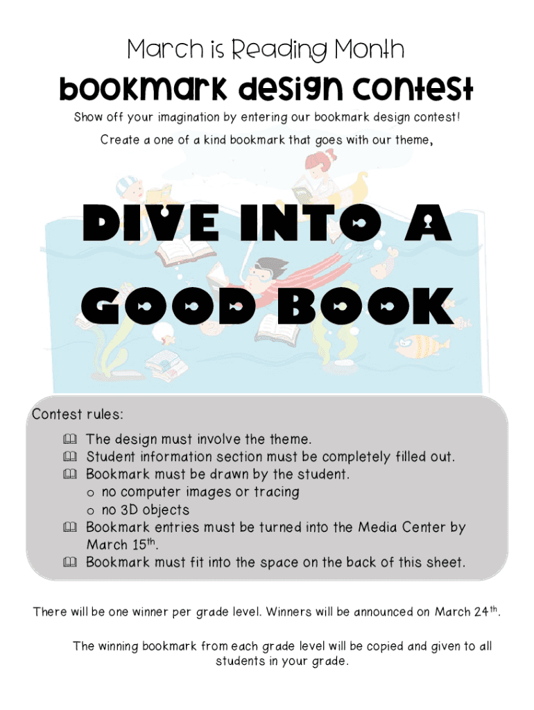 Fillable Online March Is Reading Month Bookmark Contest Fax Email Print ...