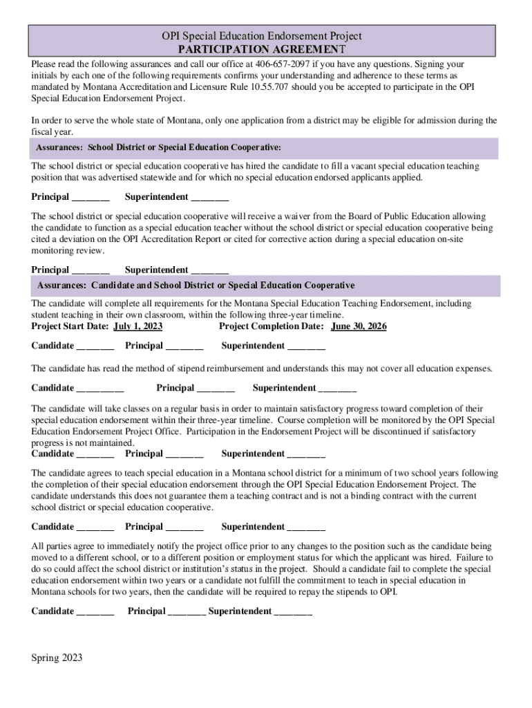 Fillable Online OPI Special Education Endorsement Project: A State ...