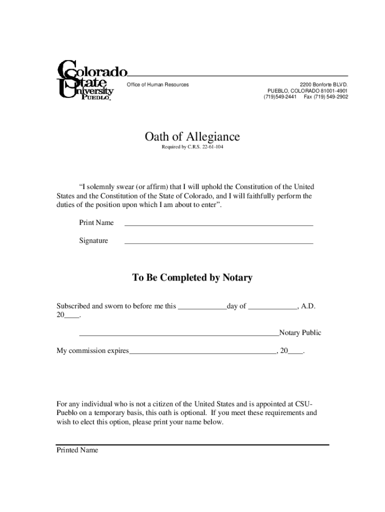Fillable Online Oath or Affirmation of Allegiance for Public Employees and ... Fax Email Print ...