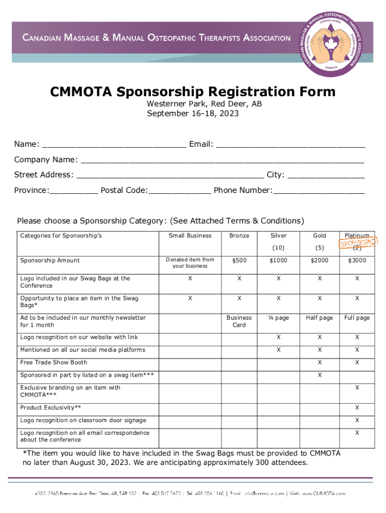 Fillable Online CMMOTA Sponsorship Registration Form Fax Email Print ...