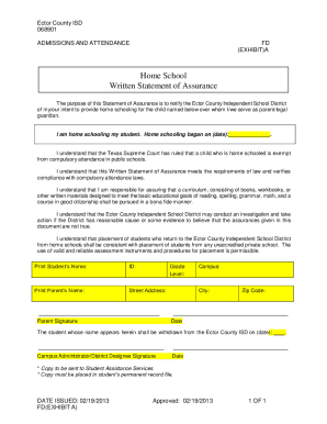 Fillable Online Home School Written Statement of Assurance Fax Email ...