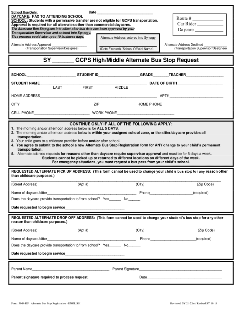 Fillable Online Gwinnett County Public Schools Alternate Bus Stop ... Fax Email Print - pdfFiller