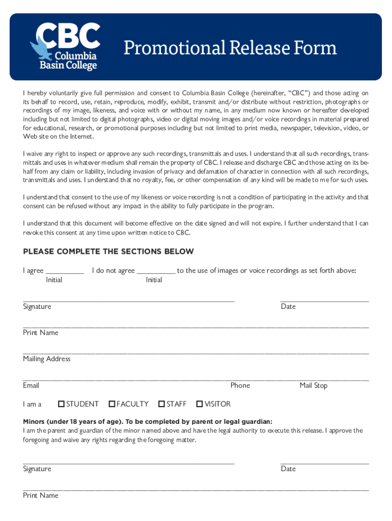 Fillable Online Promotional Release Form - Sign in Fax Email Print ...