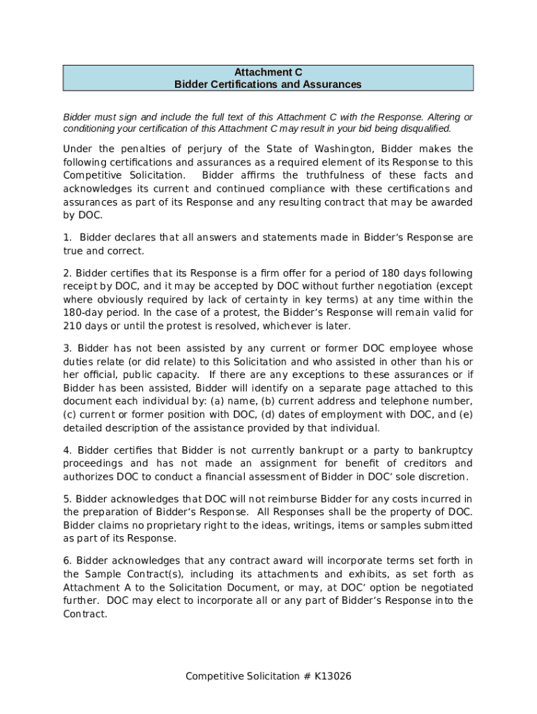 bidder/offeror certification - doc wa Doc Template | pdfFiller