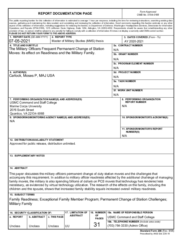 Fillable Online The Military Officers Frequent Permanent Change of ...