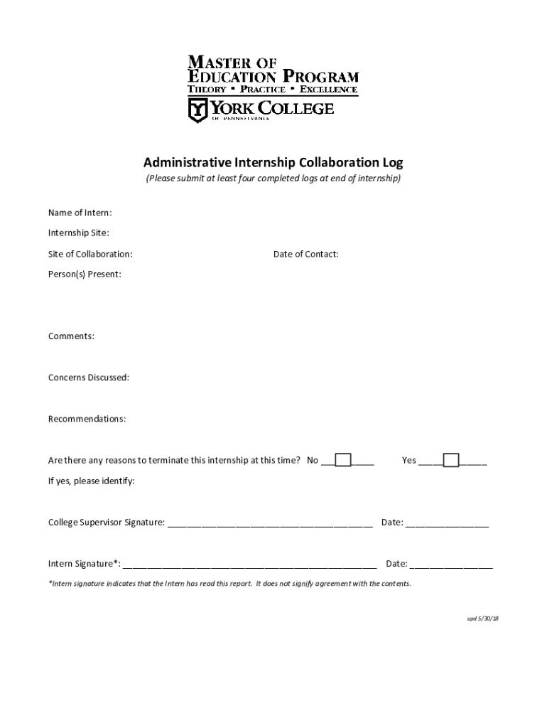 Fillable Online Fillable Administrative Internship Collaboration Log ...