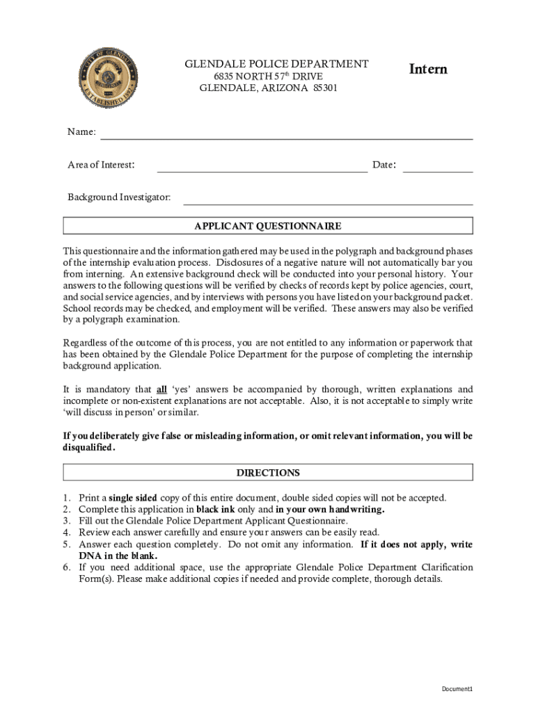 Fillable Online scottsdale police department - background questionnaire ...