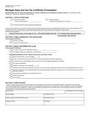 Fillable Online miexempt. 3372, Michigan Sales and Use Tax Certificate ...