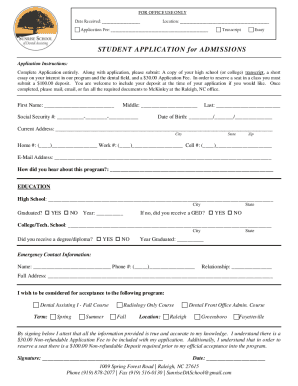 Fillable Online STUDENT APPLICATION for ADMISSIONS Fax Email Print ...