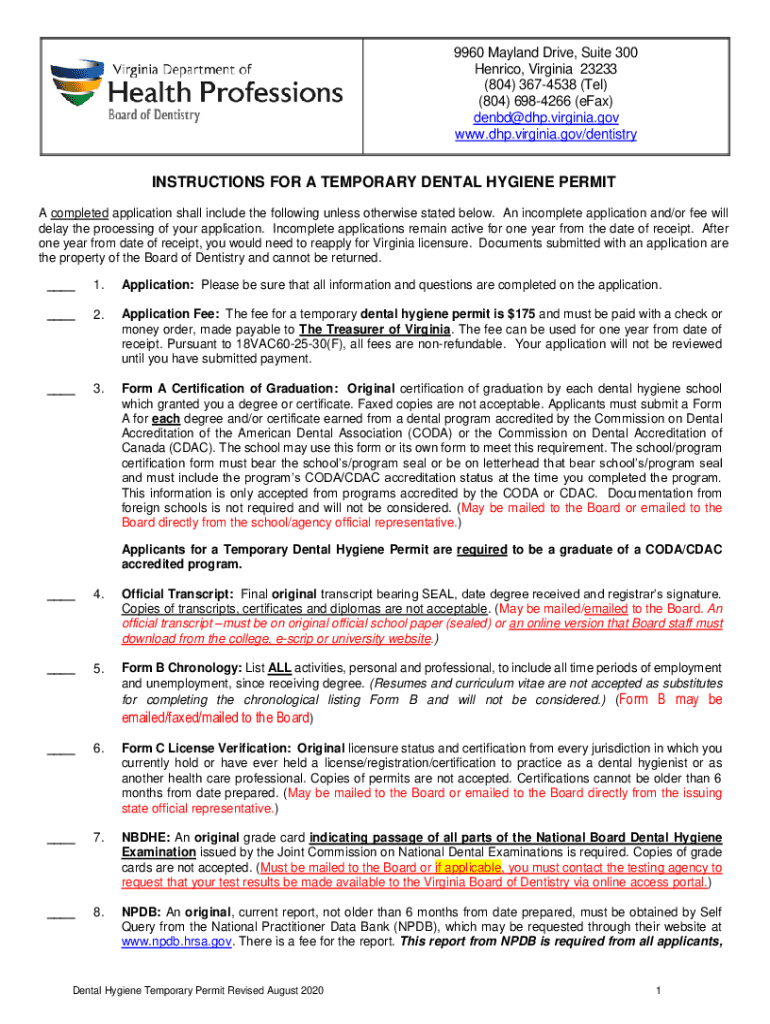 Fillable Online Instructions and Application for a Temporary Dental ...