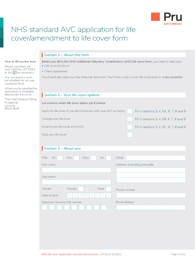 Fillable Online Get NHS AVC Facility Amendment Form - Prudential UK Fax Email Print - pdfFiller