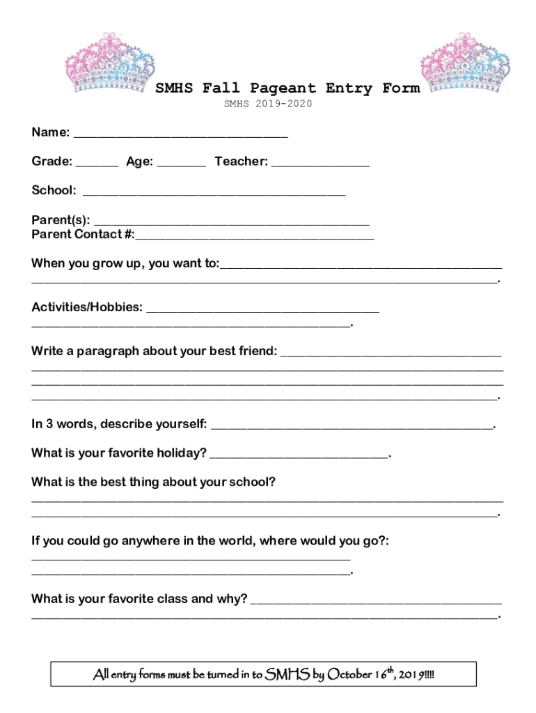 Fillable Online Spring Pageant Entry Form Fax Email Print - pdfFiller