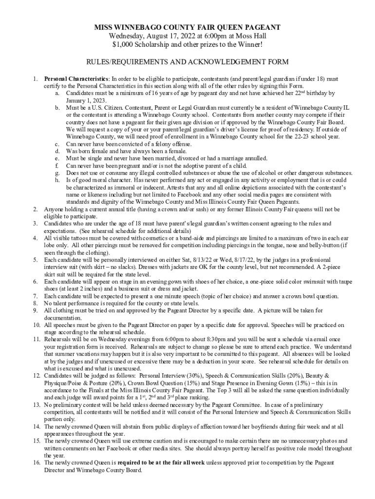 Fillable Online Winnebago County Fair kicks off with fair queen pageant ...