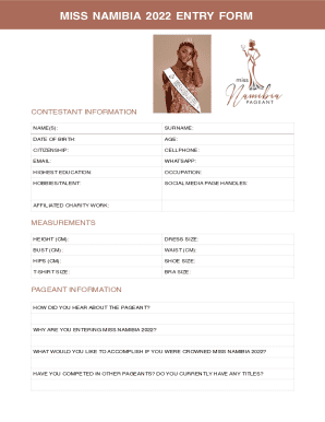 Fillable Online Miss Teen Namibia 2022 Entry Form Fax Email Print ...