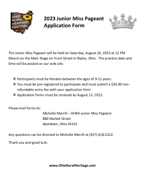 Fillable Online 2023 Junior Miss Pageant Application Form Fax Email ...