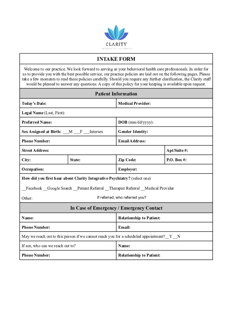 Fillable Online New Patient Intake Packet Fax Email Print - pdfFiller