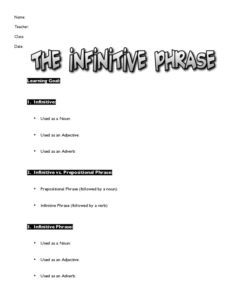 Fillable Online Identifying Infinitives and What They ModifyEnglish Fax ...
