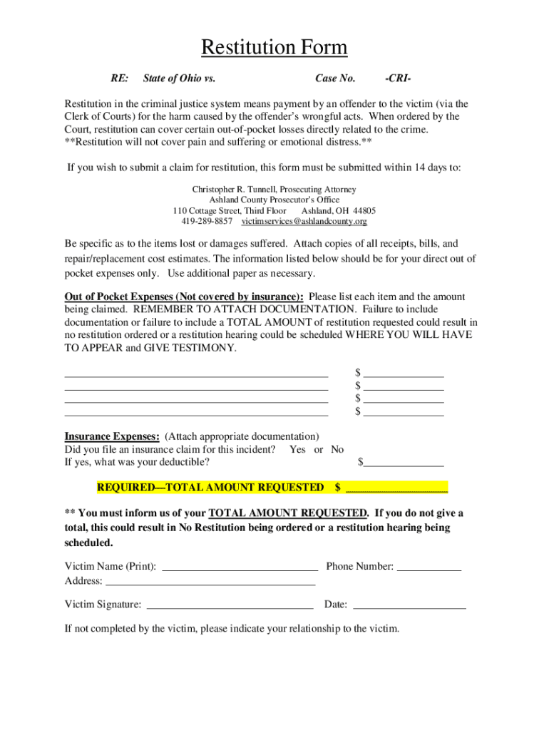 Fillable Online Restitution Form Fax Email Print - pdfFiller