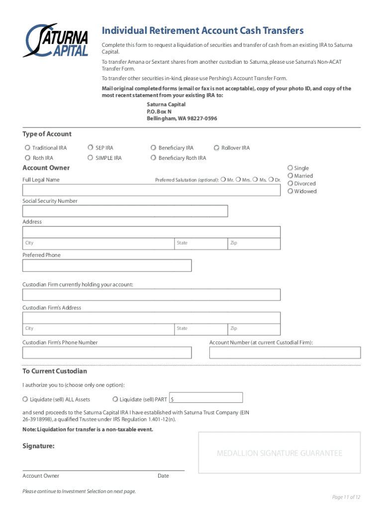 Fillable Online Individual Retirement Account Cash Transfers Sample ...