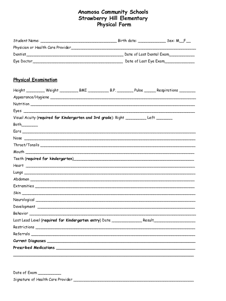 Fillable Online Medical Examination/Physical Form Fax Email Print ...