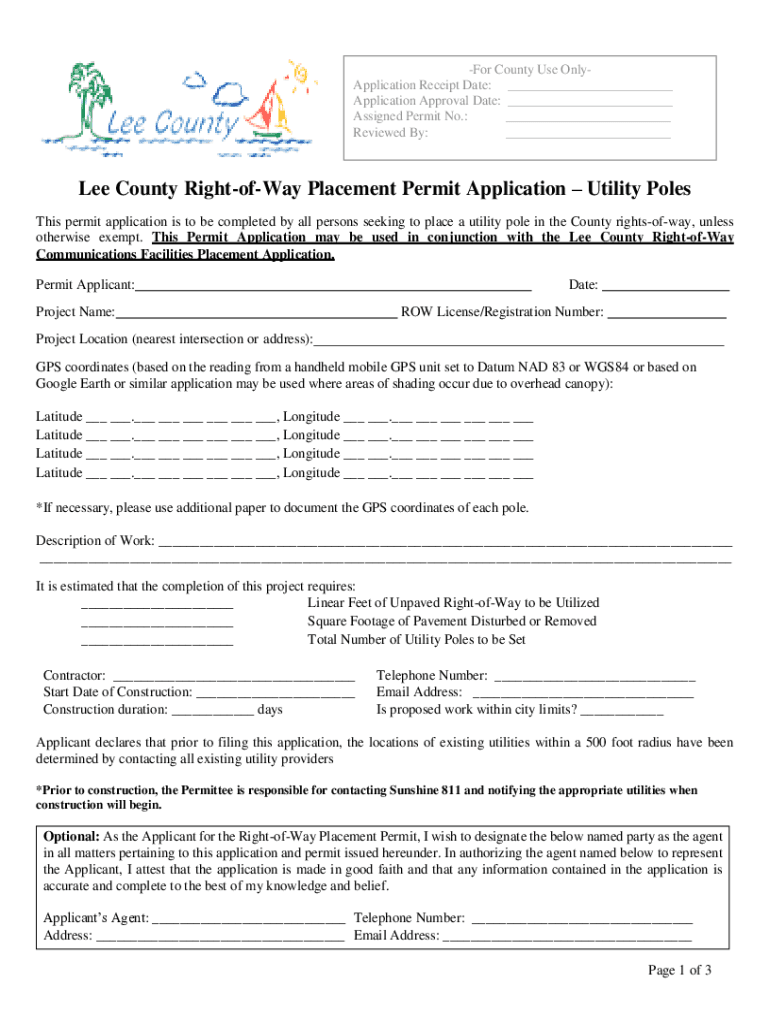 Fillable Online Lee County Right-of-Way Placement Permit Application ...