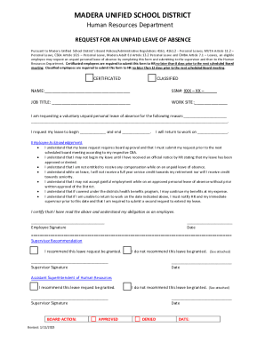 Fillable Online Request For An Unpaid Leave of Absence Form Fax Email Print - pdfFiller