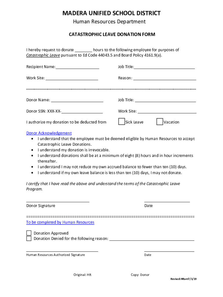 Fillable Online Catastrophic Leave Donation Program Request and ... Fax ...