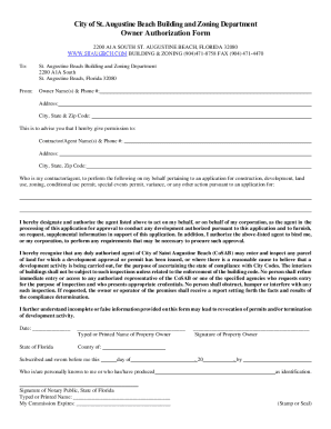 Fillable Online Owner Authorization FormSt. Augustine Beach Florida Fax ...