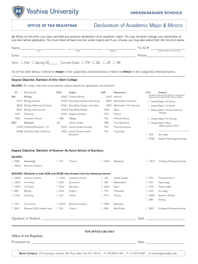 Fillable Online Declaring a Major or MinorOffice of Undergraduate ...