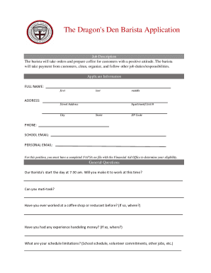 Fillable Online Barista Job Description Template Fax Email Print ...