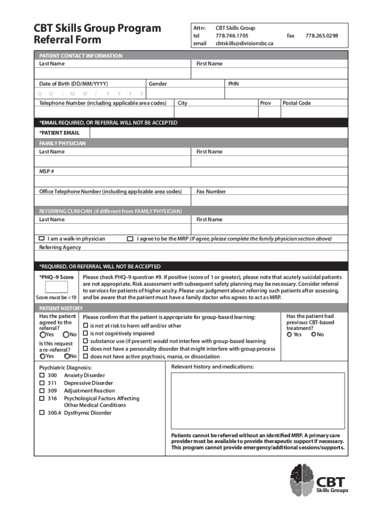 Fillable Online CBT - Program Referral Form Fax Email Print - pdfFiller