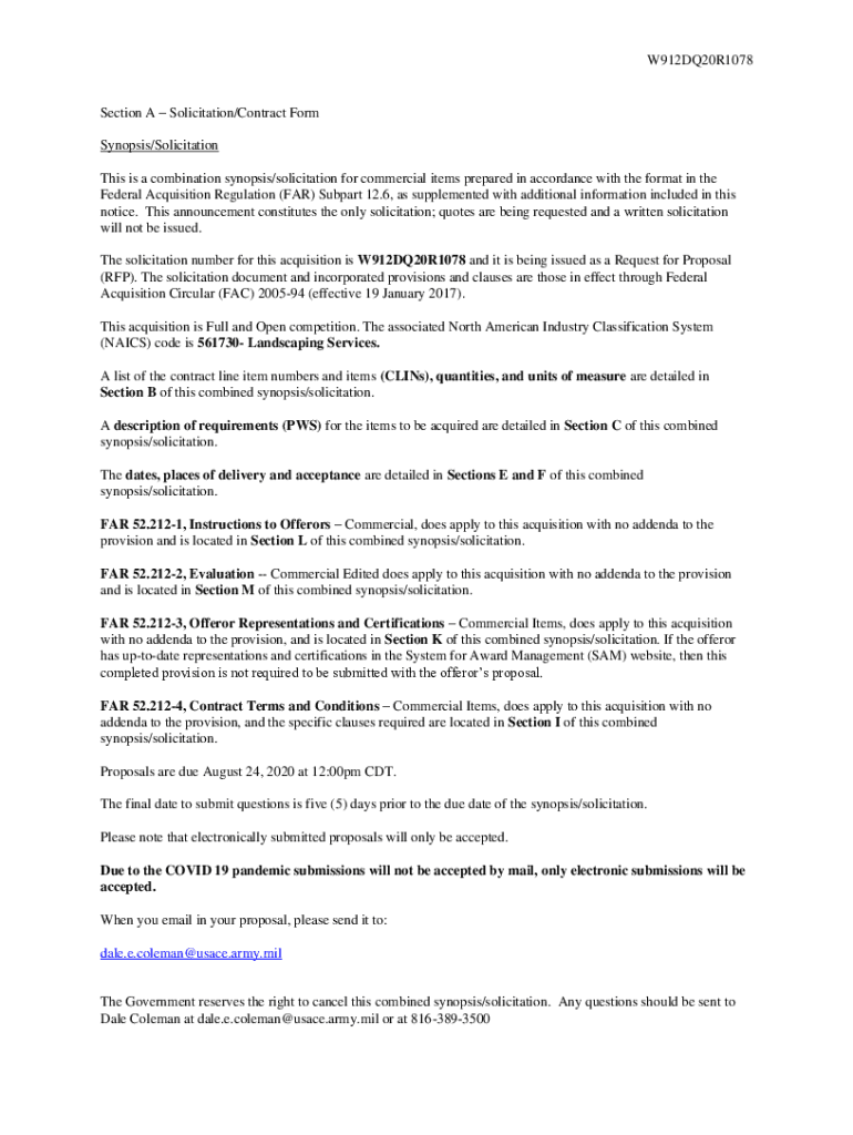 Fillable Online Due to the length of this combined synopsis/solicitation, a ... Fax Email Print ...