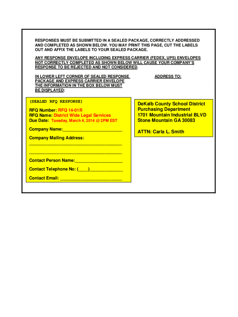 Fillable Online RFQ 14-01R Sealed Submission Identification Label Fax ...