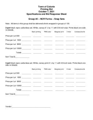 Fillable Online Specifications and Bid Response Sheet Fax Email Print ...