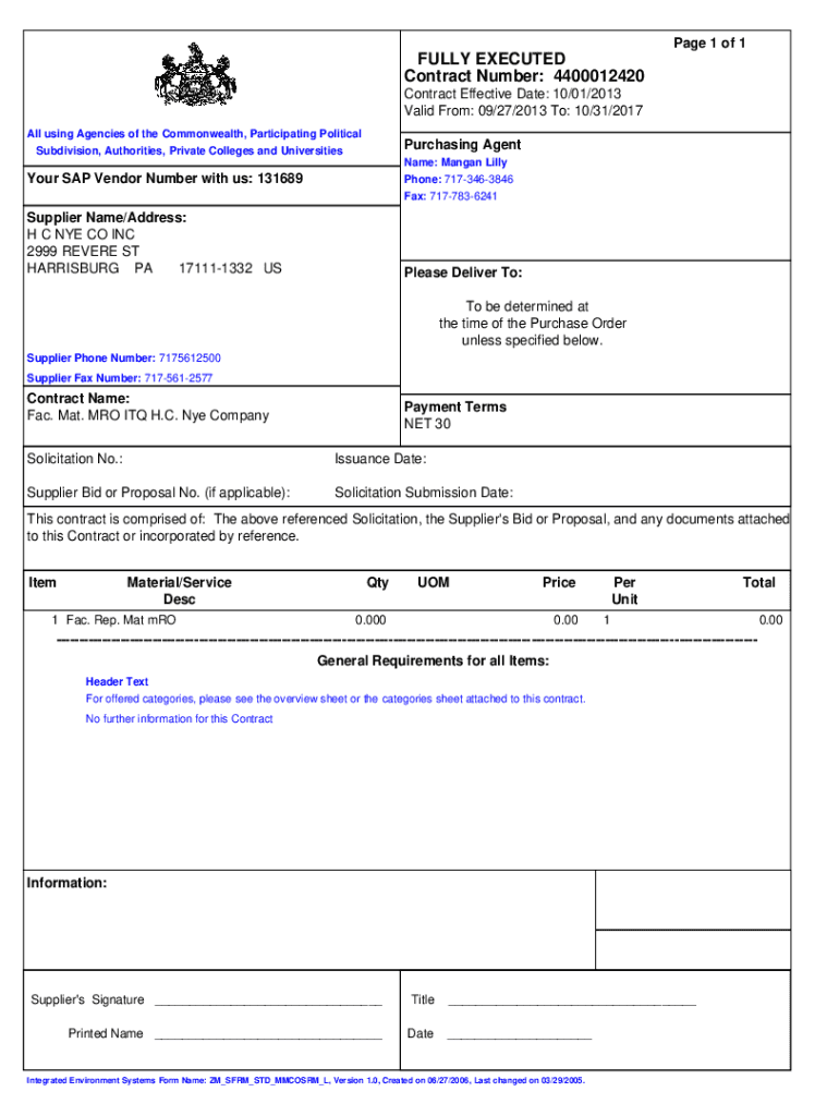 Fillable Online FULLY EXECUTED Contract Number: 4400012420 Fax Email Print - pdfFiller