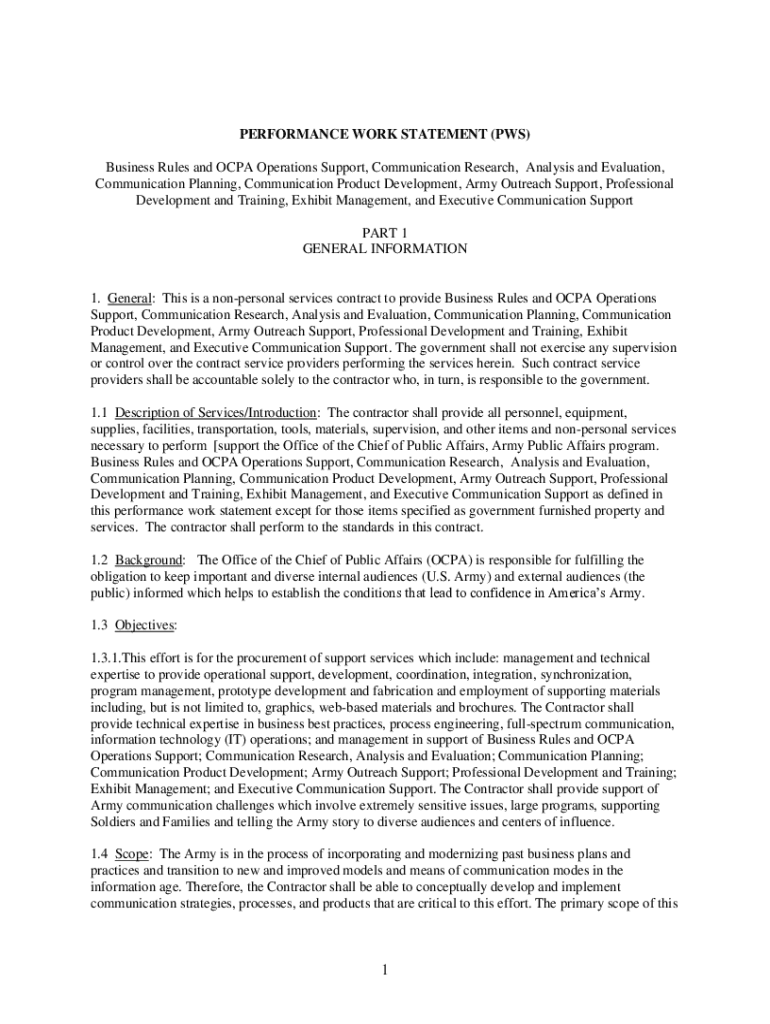 Fillable Online Developing A Performance Work Statement In A Deployed Fax Email Print