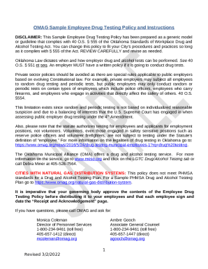 OMAG Sample Employee Drug Testing Policy and ... Doc Template | pdfFiller