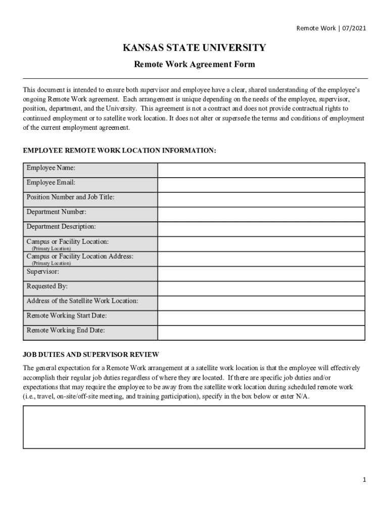 Fillable Online Remote Work Agreement Form Fax Email Print - pdfFiller