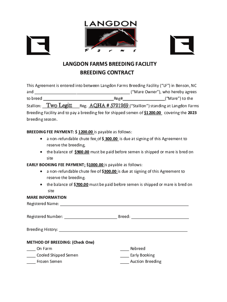 Fillable Online LANGDON FARMS BREEDING FACILITY Fax Email Print - pdfFiller