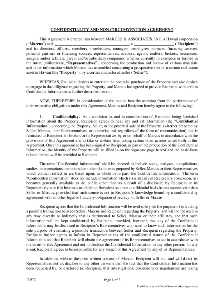 Fillable Online confidentiality and non-circumvention agreement Fax ...