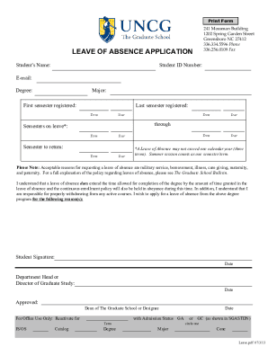 Fillable Online hhs uncg LEAVE OF ABSENCE APPLICATION Fax Email Print ...