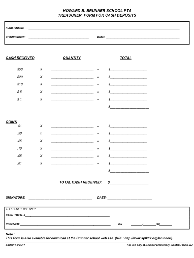 Fillable Online PTA Check Deposit Form 2018.pdf Fax Email Print - pdfFiller