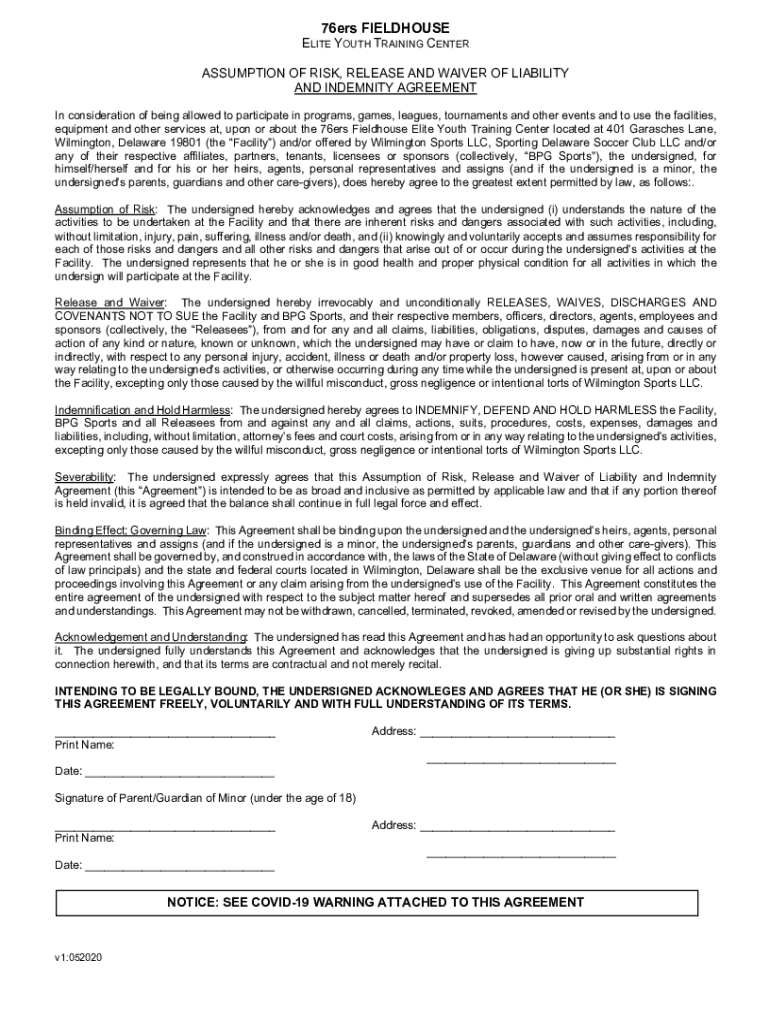 Fillable Online Assumption of Risk, Release of Liability, Waiver of ...